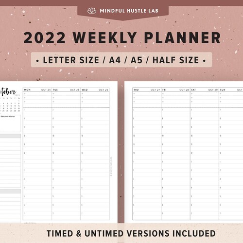 2022 Monthly Planner Printable Half Size A5 Letter Size - Etsy