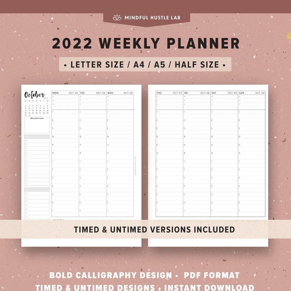 Weekly Vertical Planner 2022 Printable Monthly - Etsy