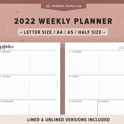 Dated Weekly Planner Inserts Horizontal Layout Two-page - Etsy