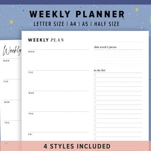 Weekly Planner Printable 4 in 1 Printable Weekly Task List | Etsy