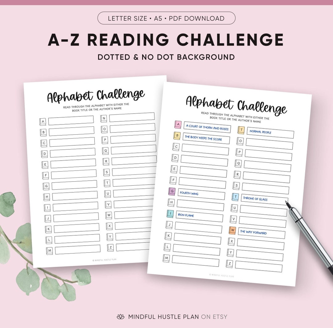 Alphabet Reading Challenge, A-Z Book Challenge Printable, Bullet ...