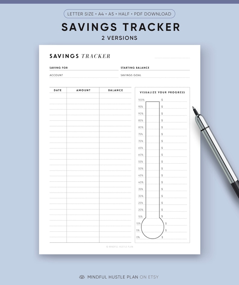 Savings Tracker Printable, Personal Savings Account, Retirement Savings ...