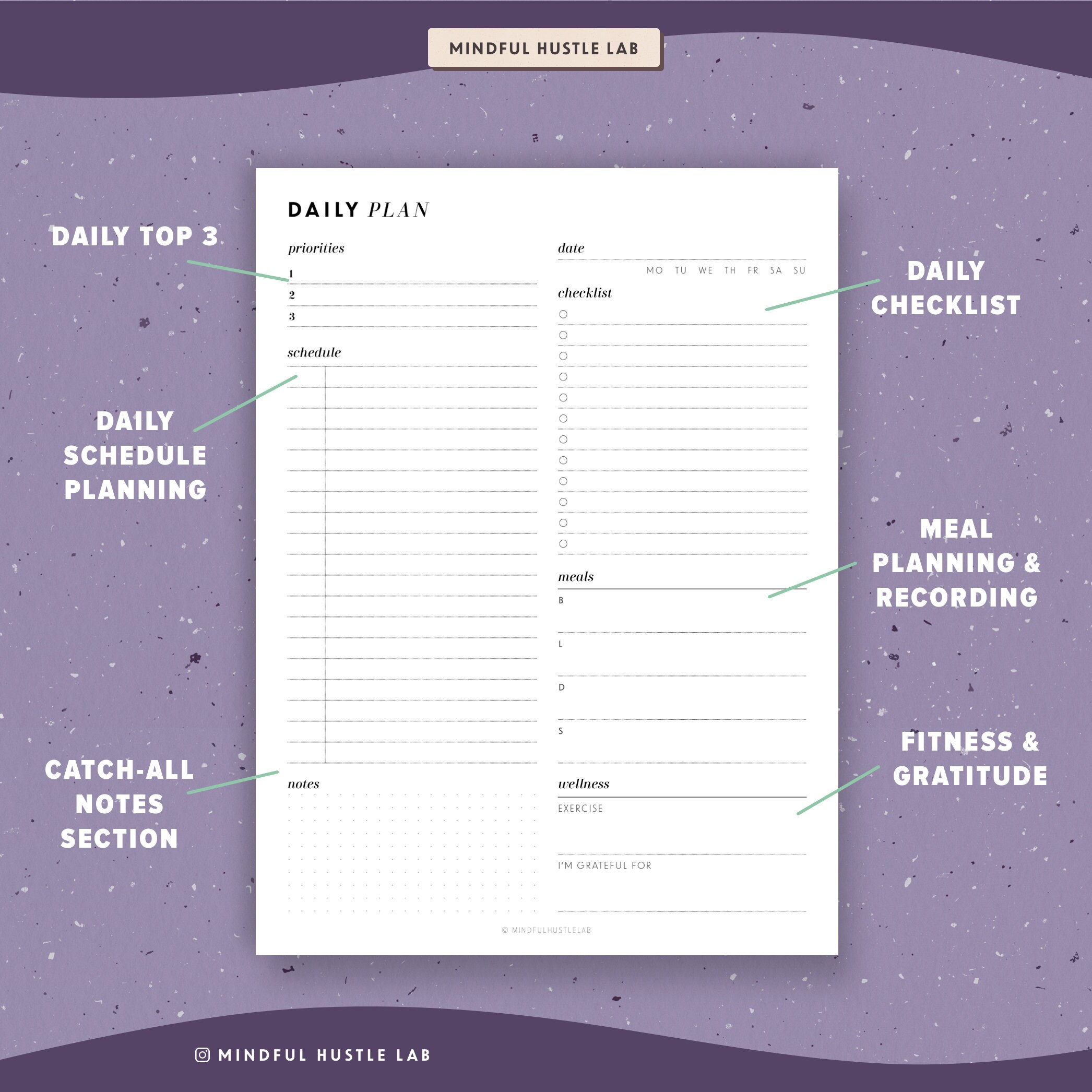 Daily Planner Printable Editable Daily Plan Undated Planner | Etsy