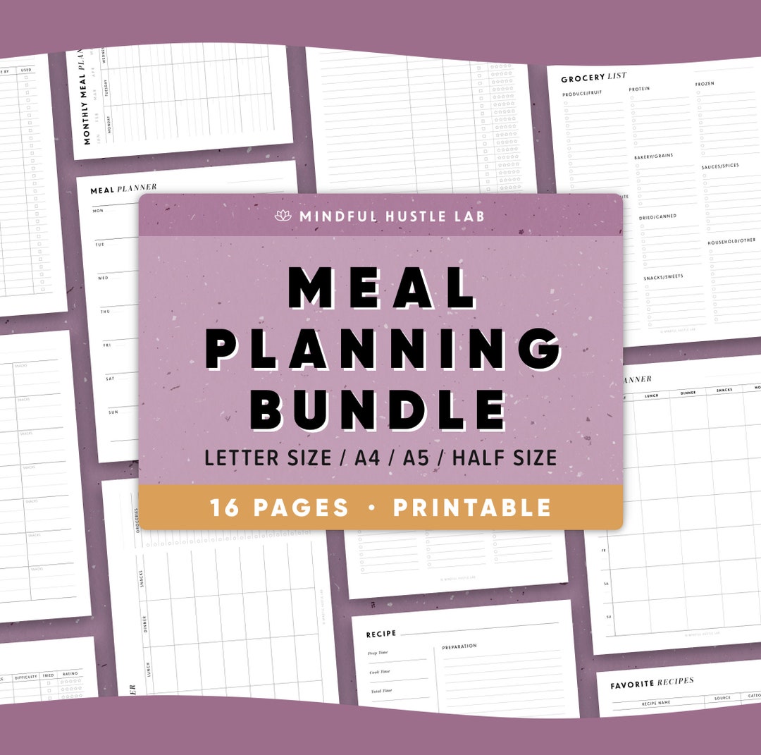 Meal Planner Printable Bundle, Weekly Meal Planner, Grocery List ...