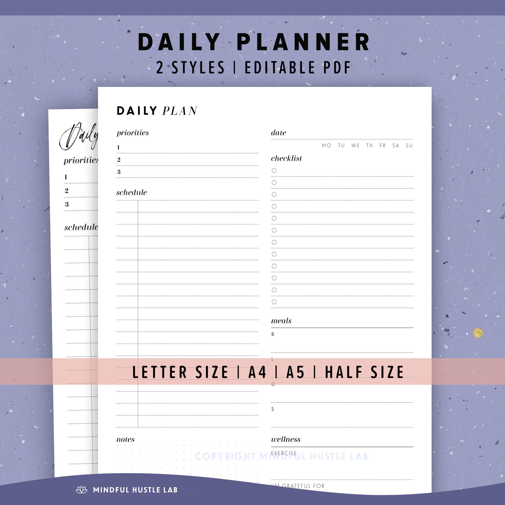 Daily Planner Printable Editable Daily Plan Undated Planner - Etsy