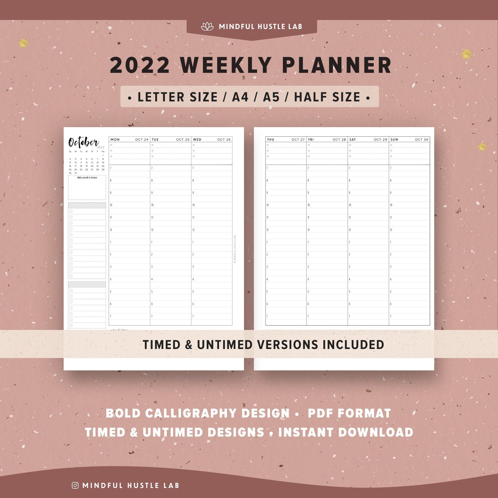2022 Weekly Planner Printable BOLD Lettering Style Vertical - Etsy