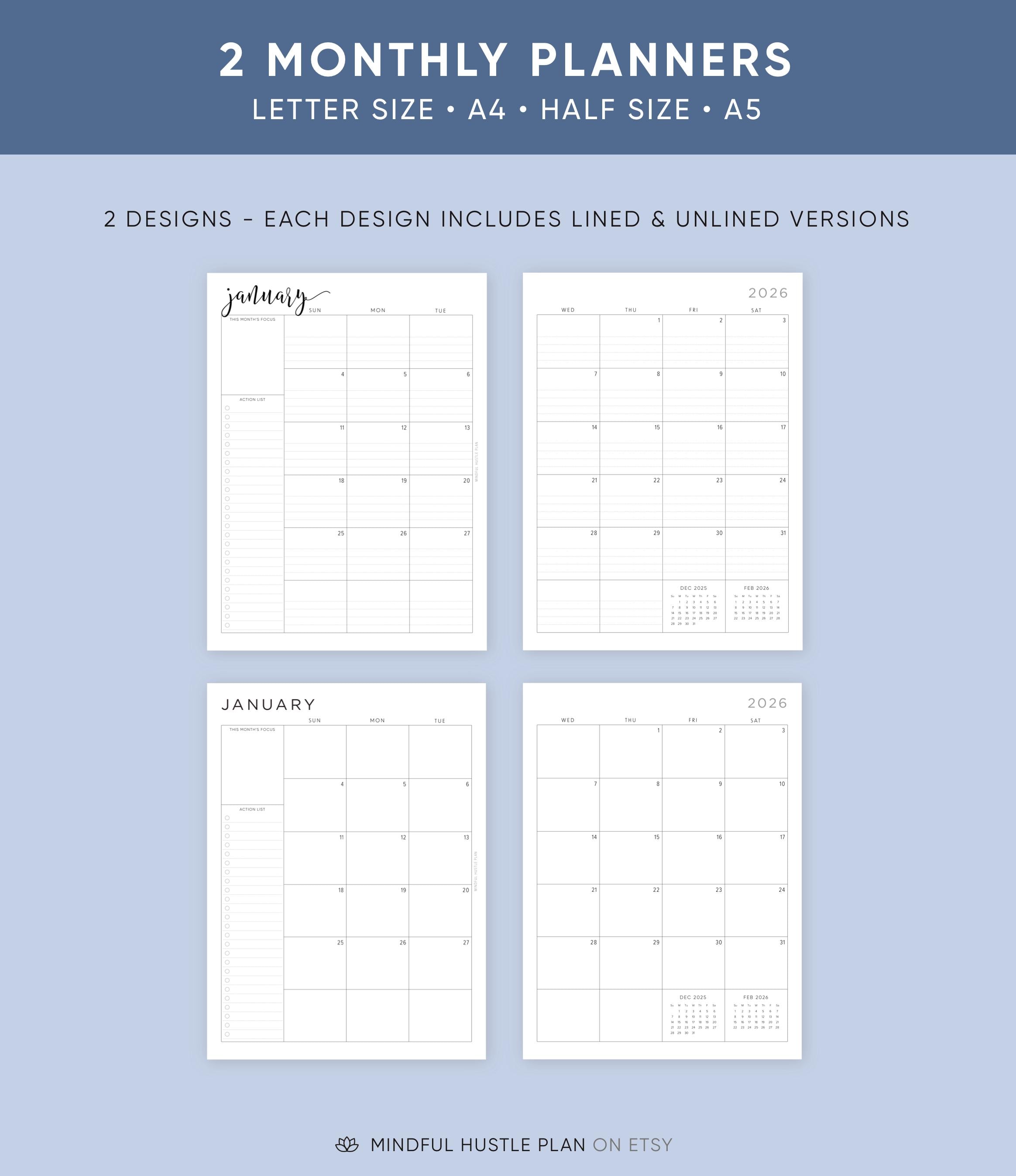 2026 Planner Printable Bundle, Monthly Planner, Weekly Planner, Yearly ...
