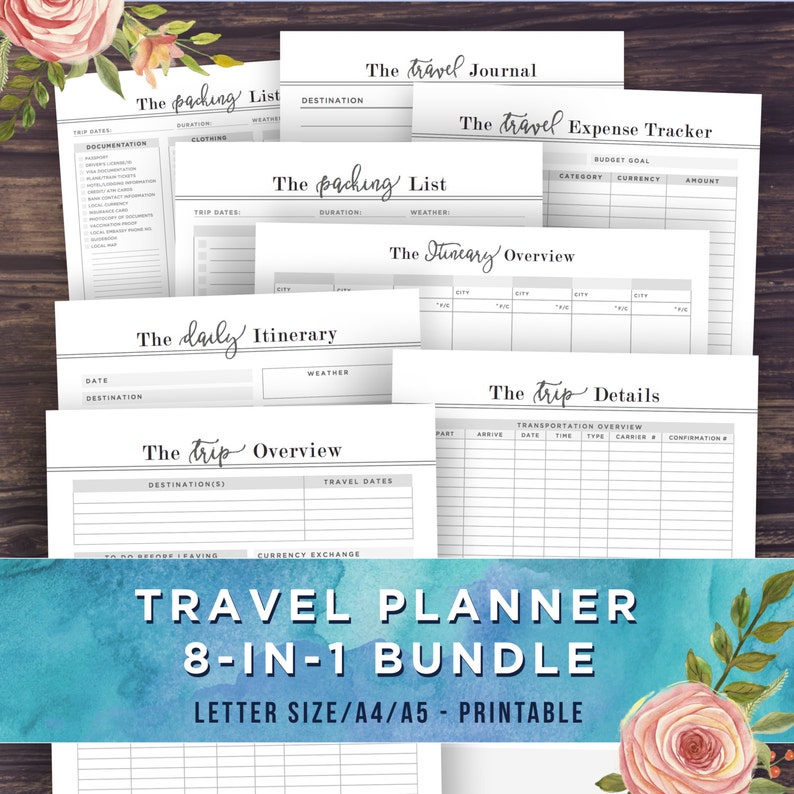 Travel Planner Vacation Planning Bundle 8 Pages Packing - Etsy