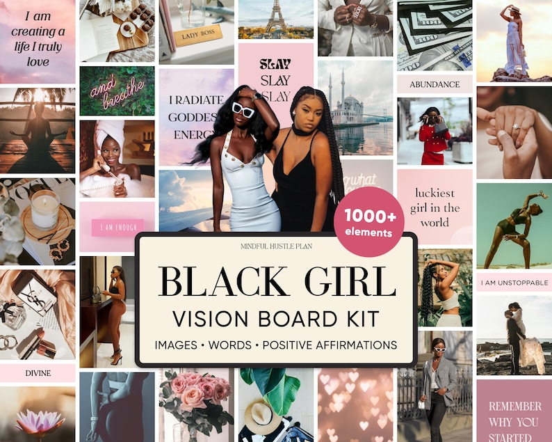 Black Girl Vision Board Kit 2026 Printables , Positive Affirmations for ...