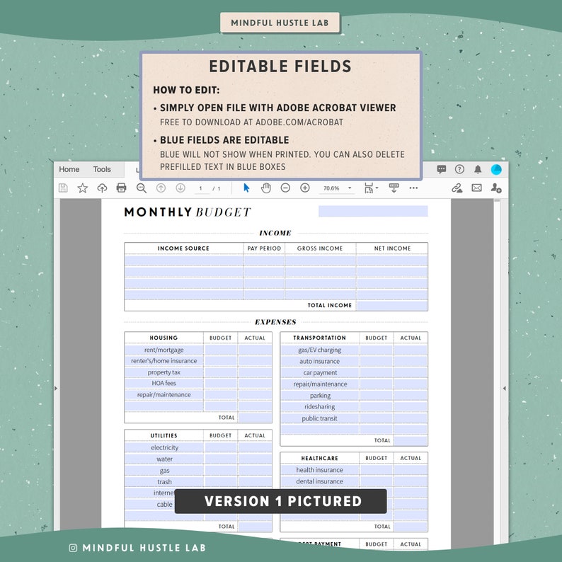 Monthly Budget Planner Printable Editable Budget Plan | Etsy