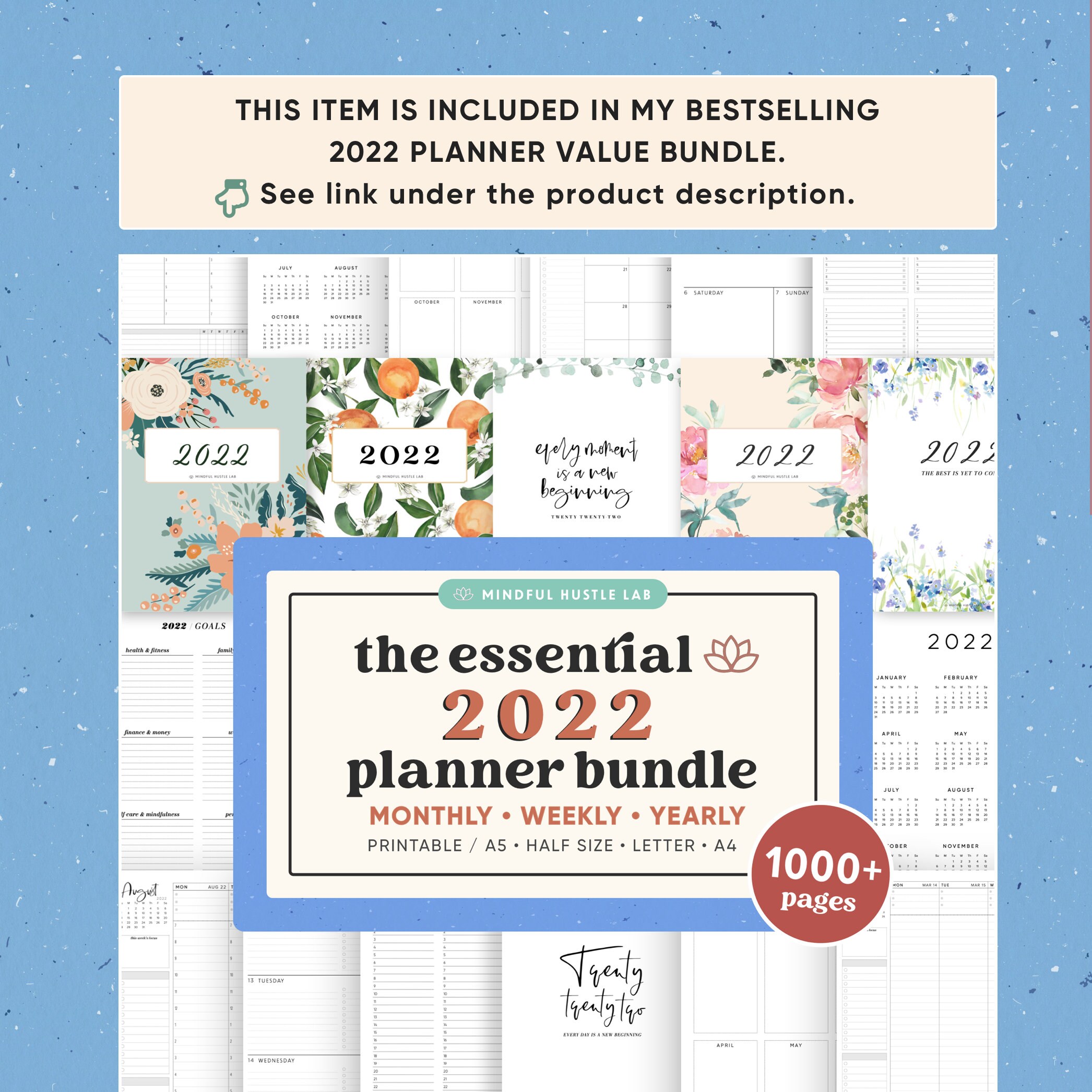 2022 Weekly Planner Printable BOLD Lettering Style Vertical - Etsy