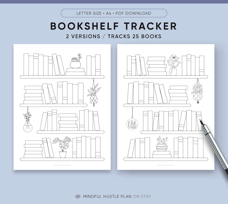 Book Tracker Printable, Bookshelf Reading Log, Reading Journal, Books ...