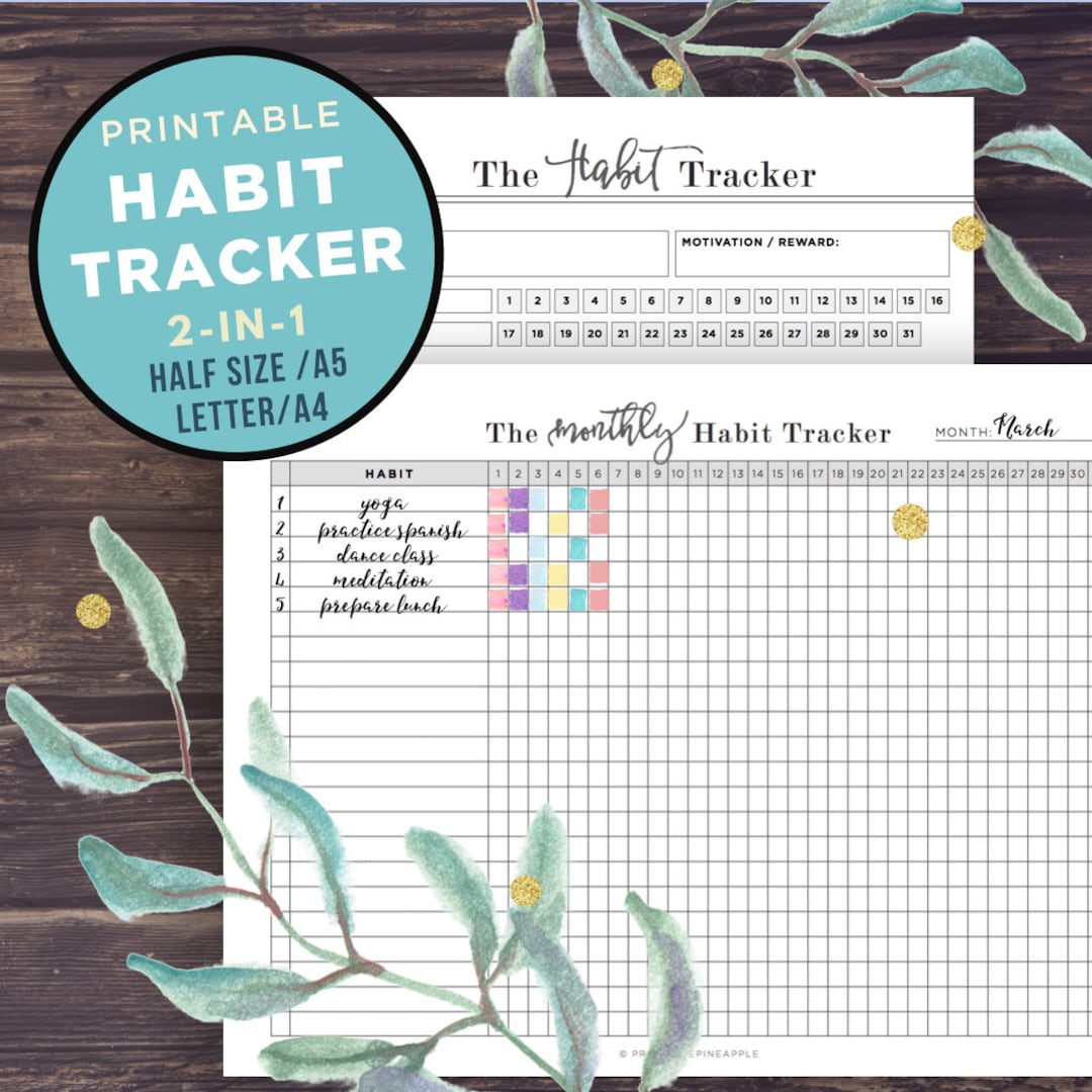Habit Tracker Printable, Monthly Habits, 30 Day Habit Challenge, Goal ...