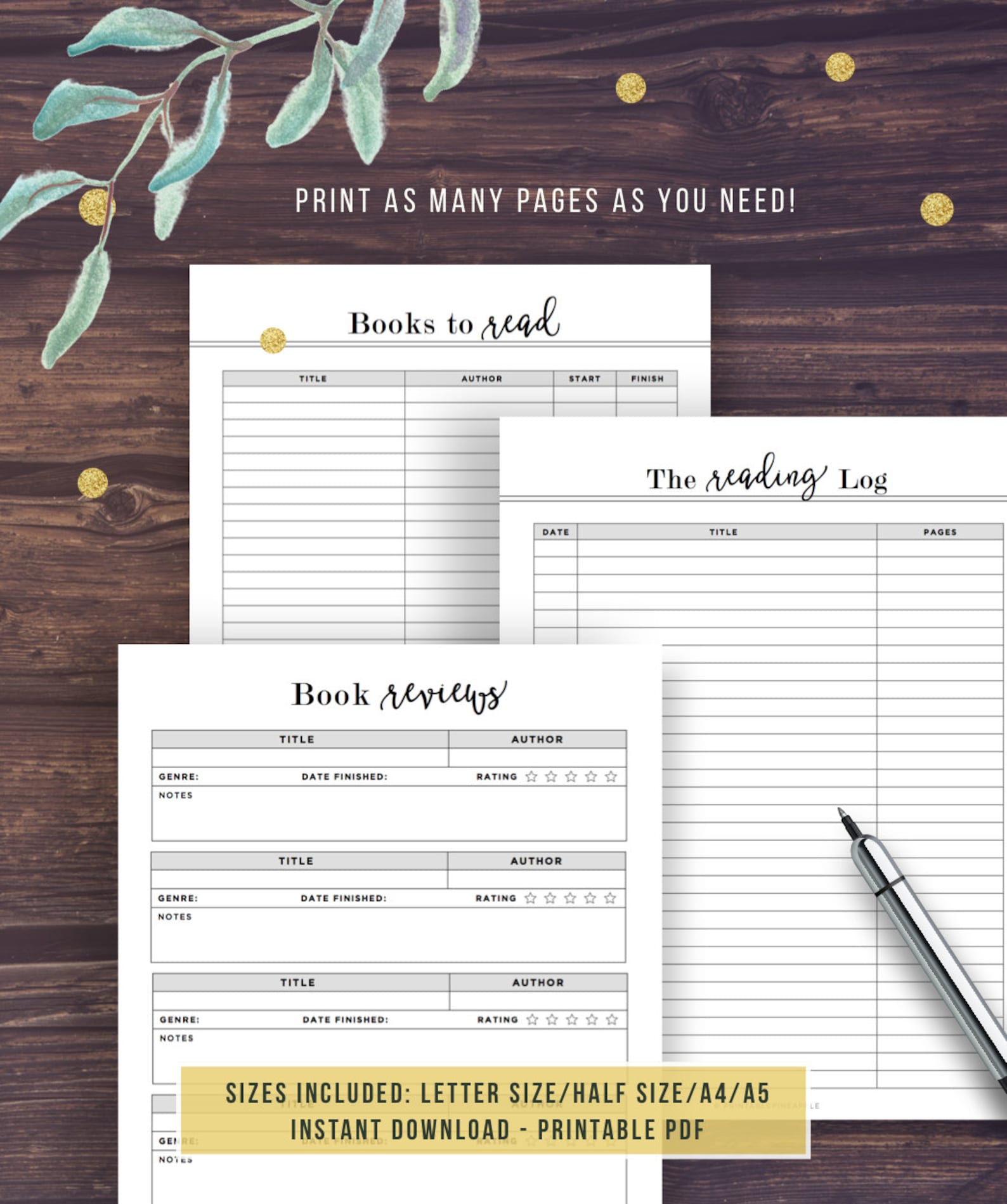 Reading Journal Reading Log Printable Book Journal Student - Etsy