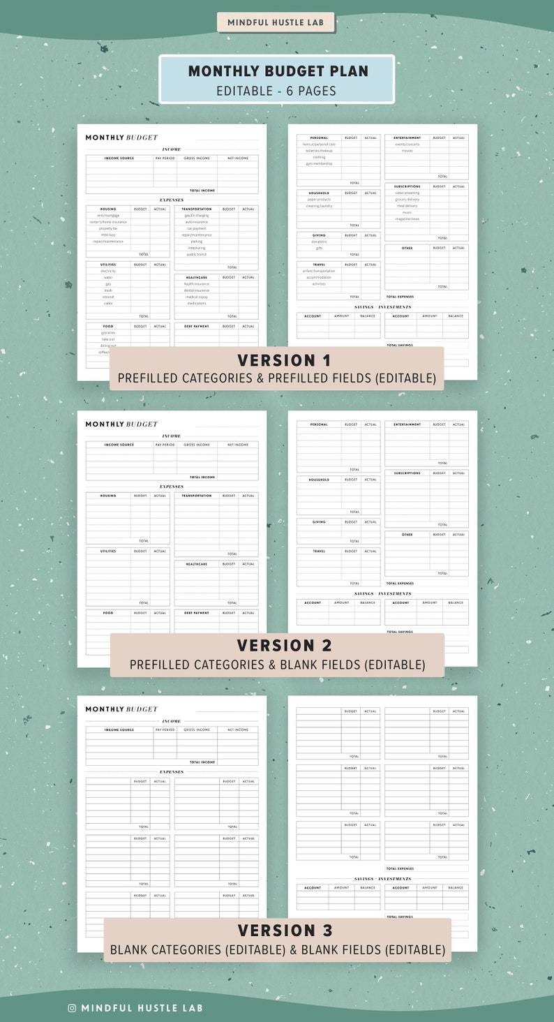 Budget Planner Printable, Financial Planner Template Bundle, Finance ...