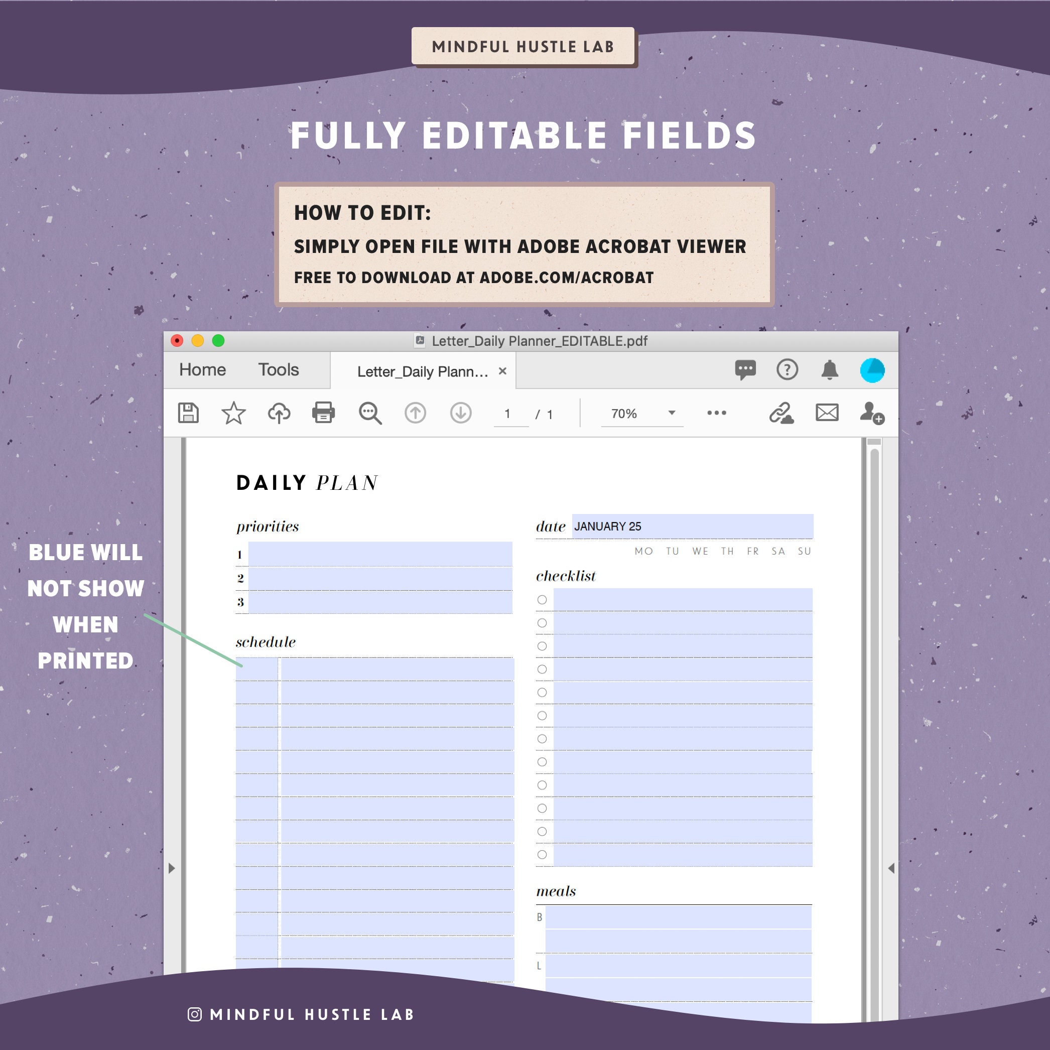 Daily Planner Printable Editable Daily Plan Undated Planner | Etsy