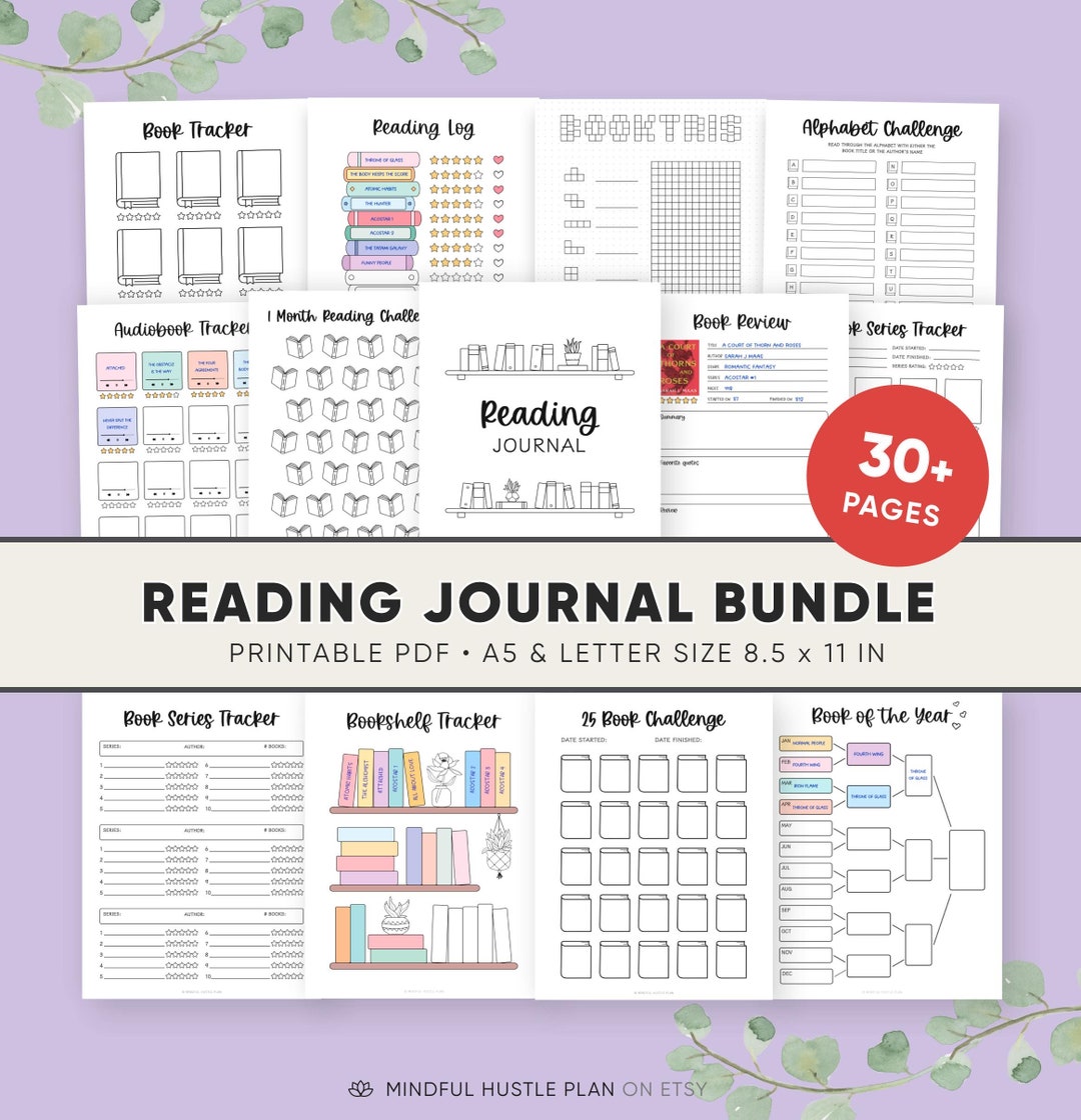 Reading Journal Pages Printable Bundle, 2025 Bullet Journal Reading Log ...