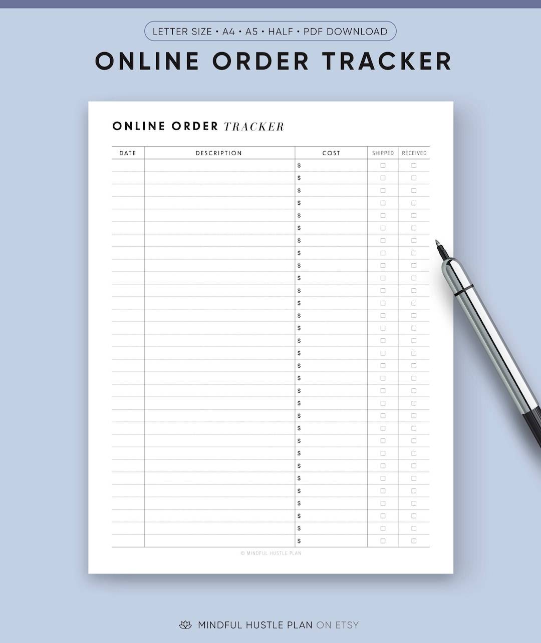 Online Shopping Tracker Printable, Order Tracker, Online Purchases Log ...