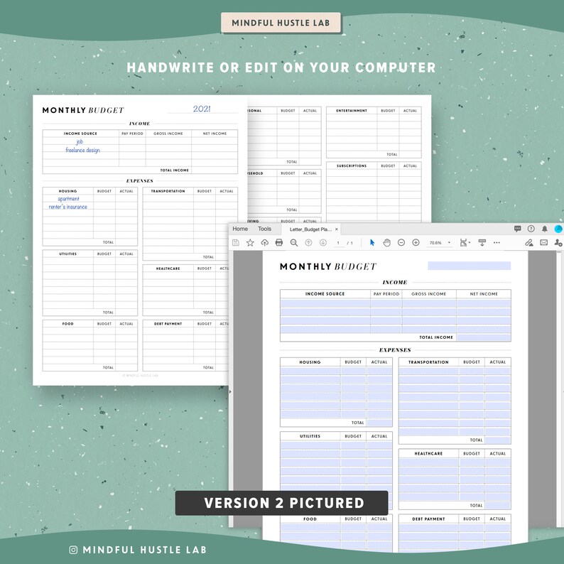 Monthly Budget Planner Printable Editable Budget Plan | Etsy