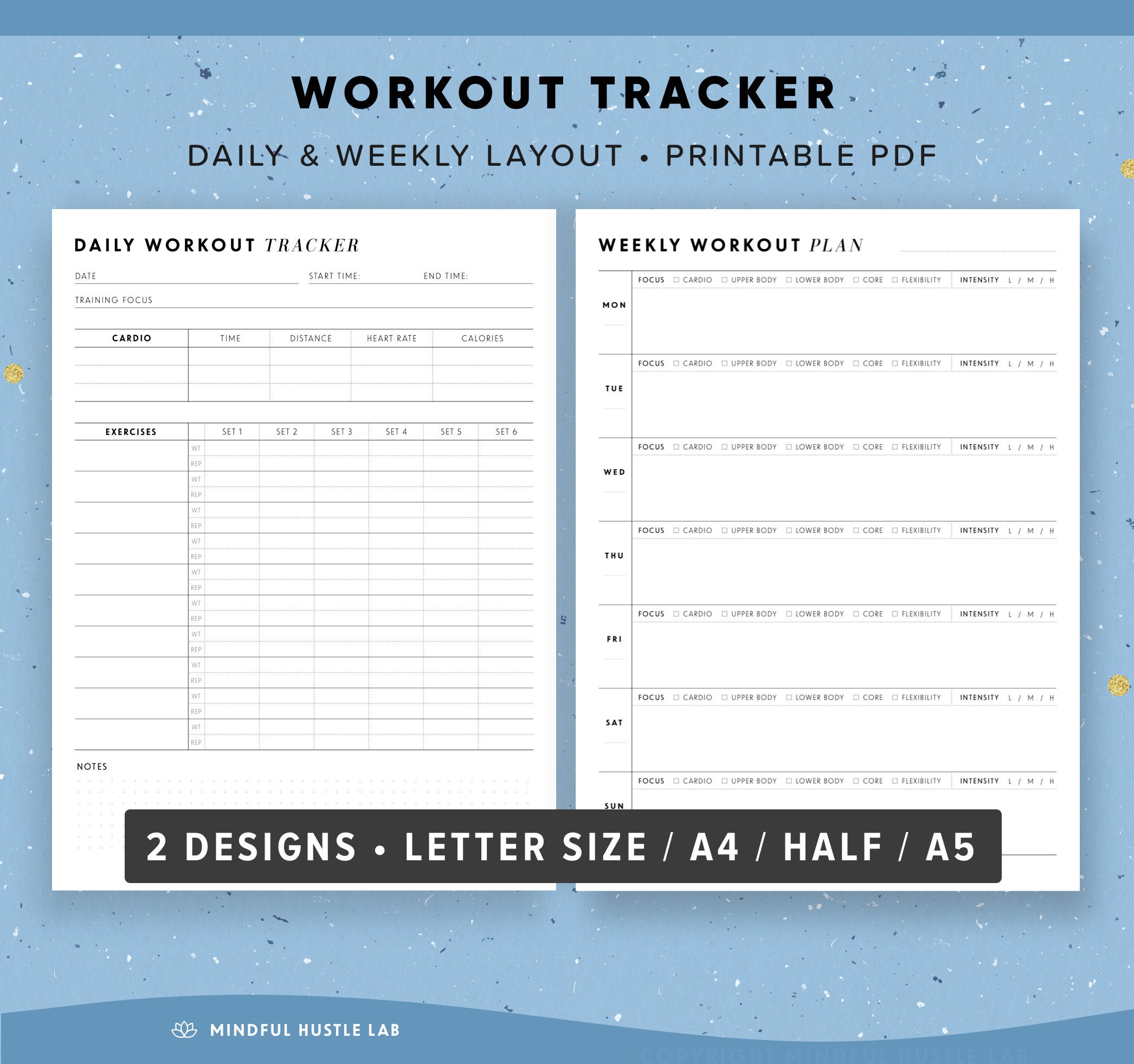 Workout Tracker Printable Daily Exercise Planner Weekly 