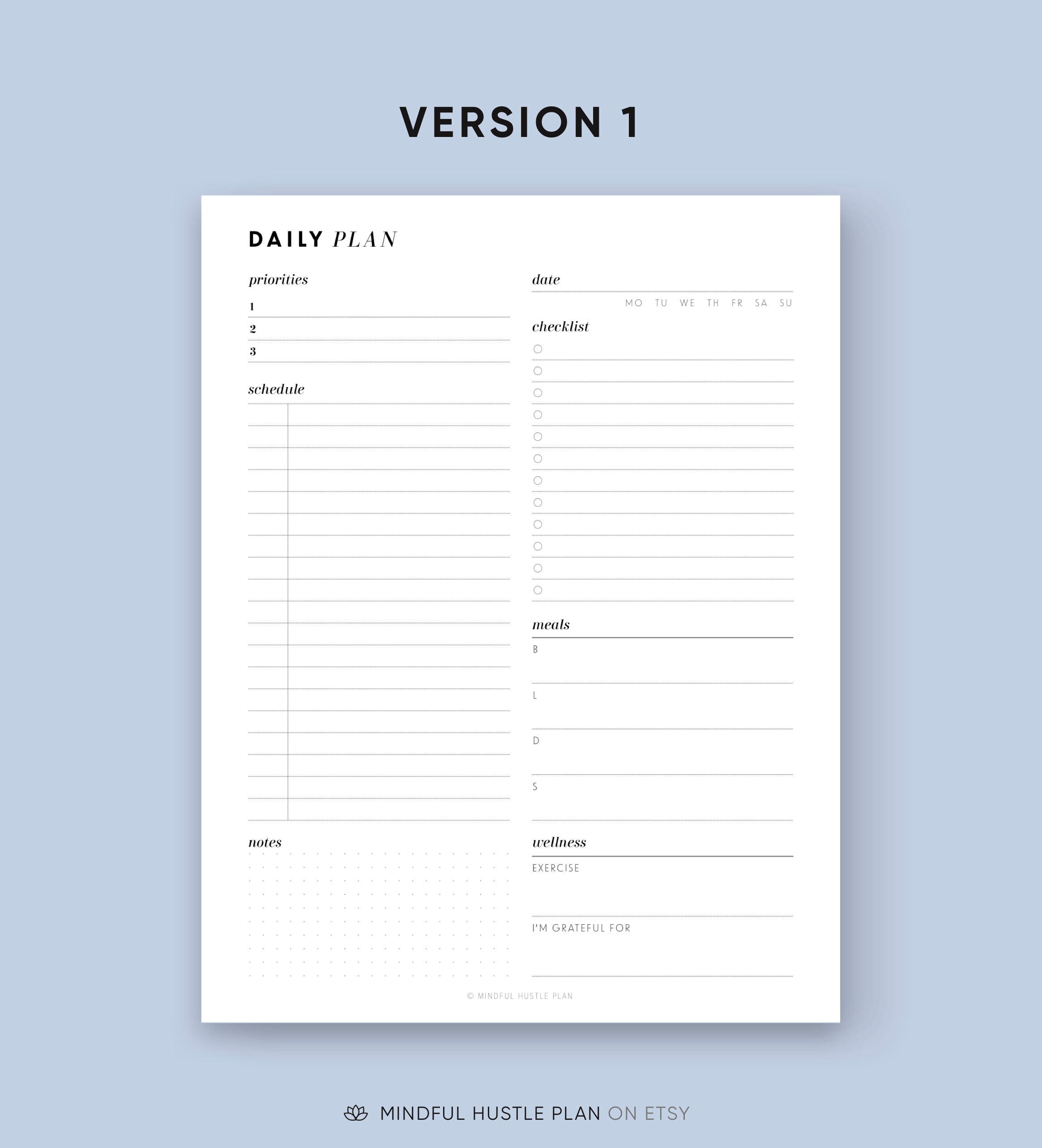 Daily Planner Printable, Editable Daily Plan, Undated Planner Inserts ...