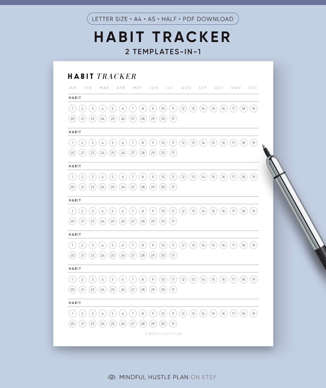 Habit Tracker Printable, Monthly Habits, 30 Day Habit Challenge, Goal ...