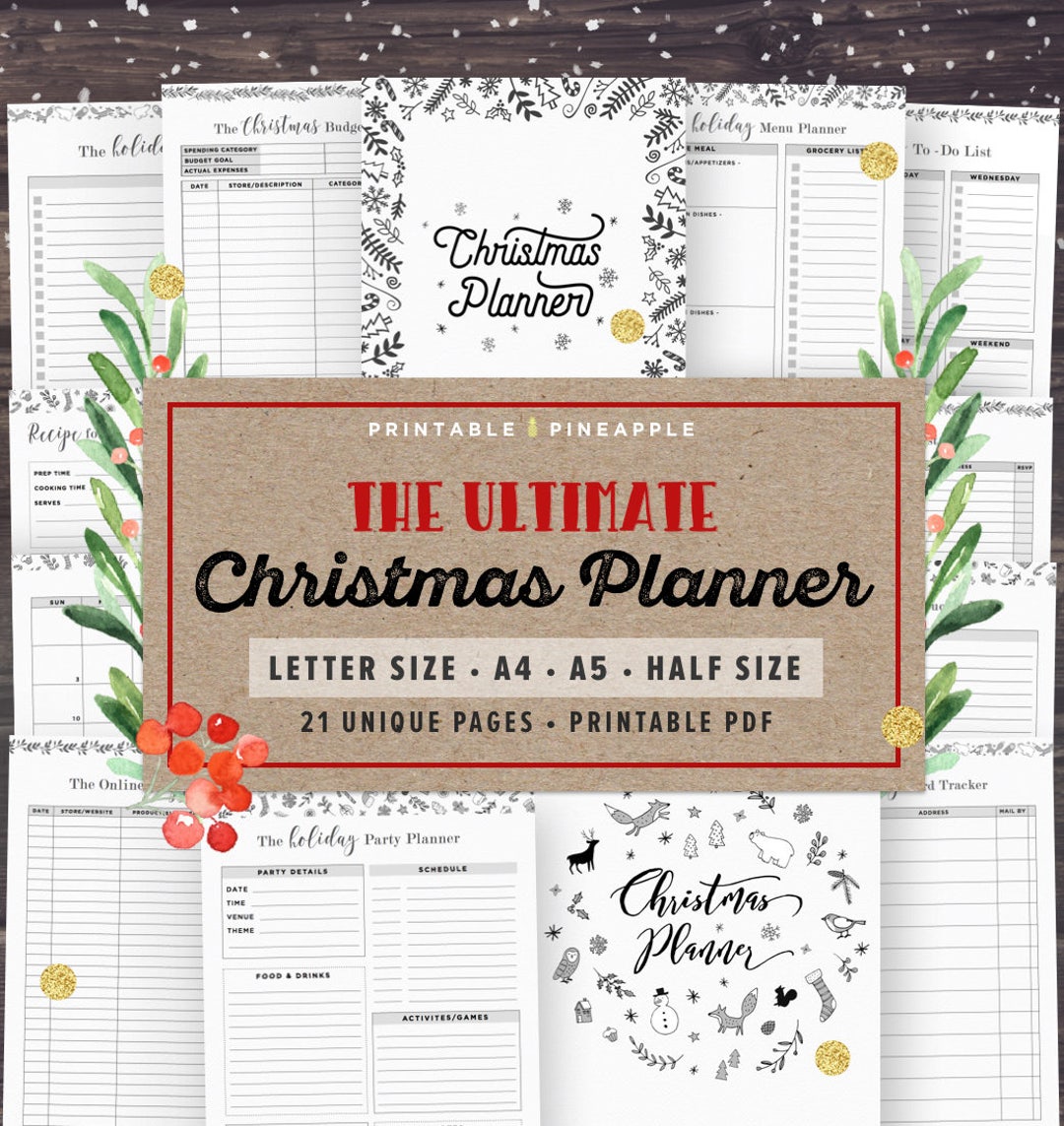 Christmas Planner Kit, Printable Christmas Planner Inserts in Black and ...