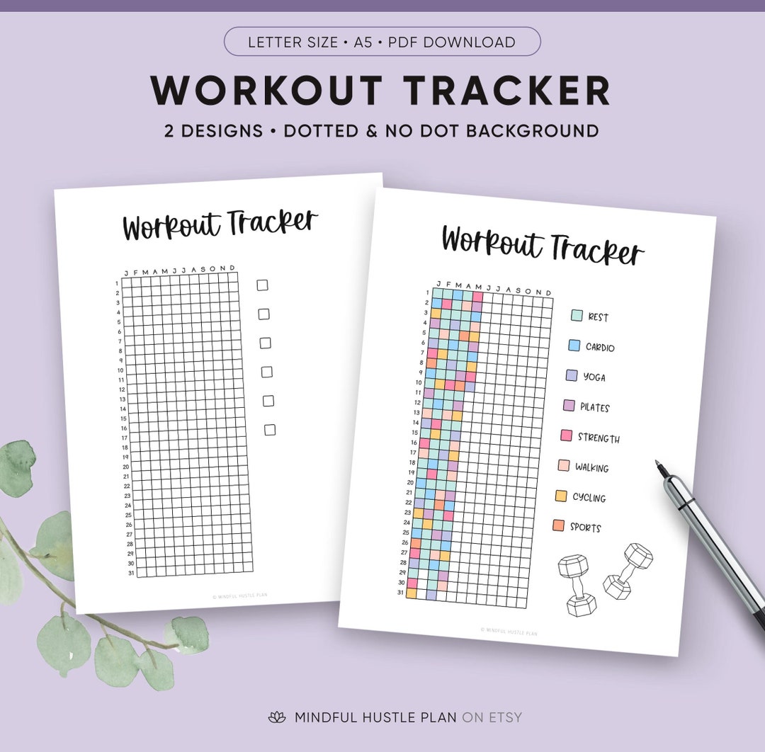 Workout Tracker Printable, Monthly Exercise Tracker, Fitness Bullet ...