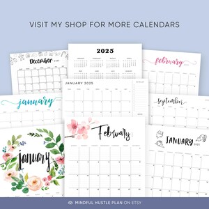 2025 Calendar Printable Download, Floral Watercolor Wreaths, Monthly ...