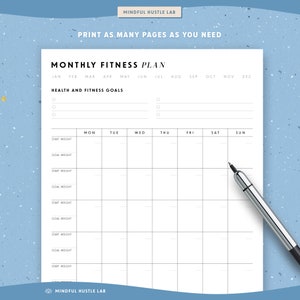 Monthly Fitness Planner, Workout Calendar Printable, Printable Fitness ...