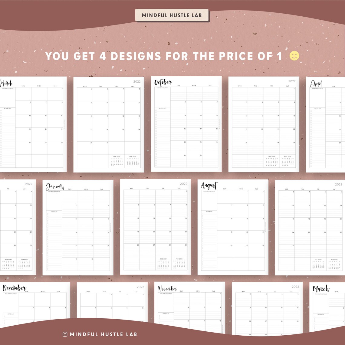 2022 Monthly Planner Printable Half Size A5 Letter Size - Etsy