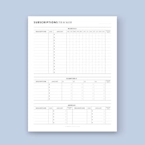 Subscriptions Tracker Printable, Annual Bills Tracker, Year Bills ...
