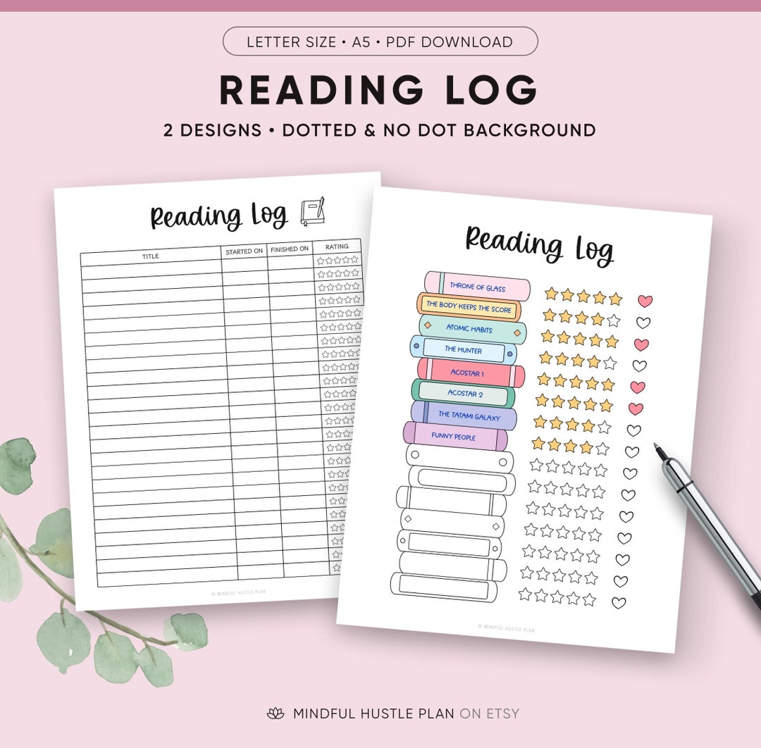 Reading Log Printable With Rating, Book Tracker, Reading Journal ...