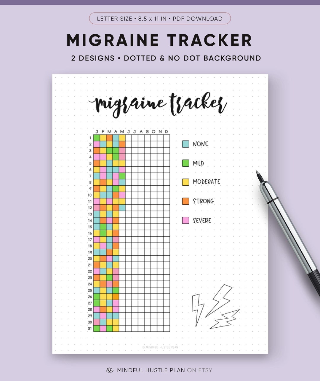 Migraine Tracker Journal, Bullet Journal, Printable Pages for Health ...