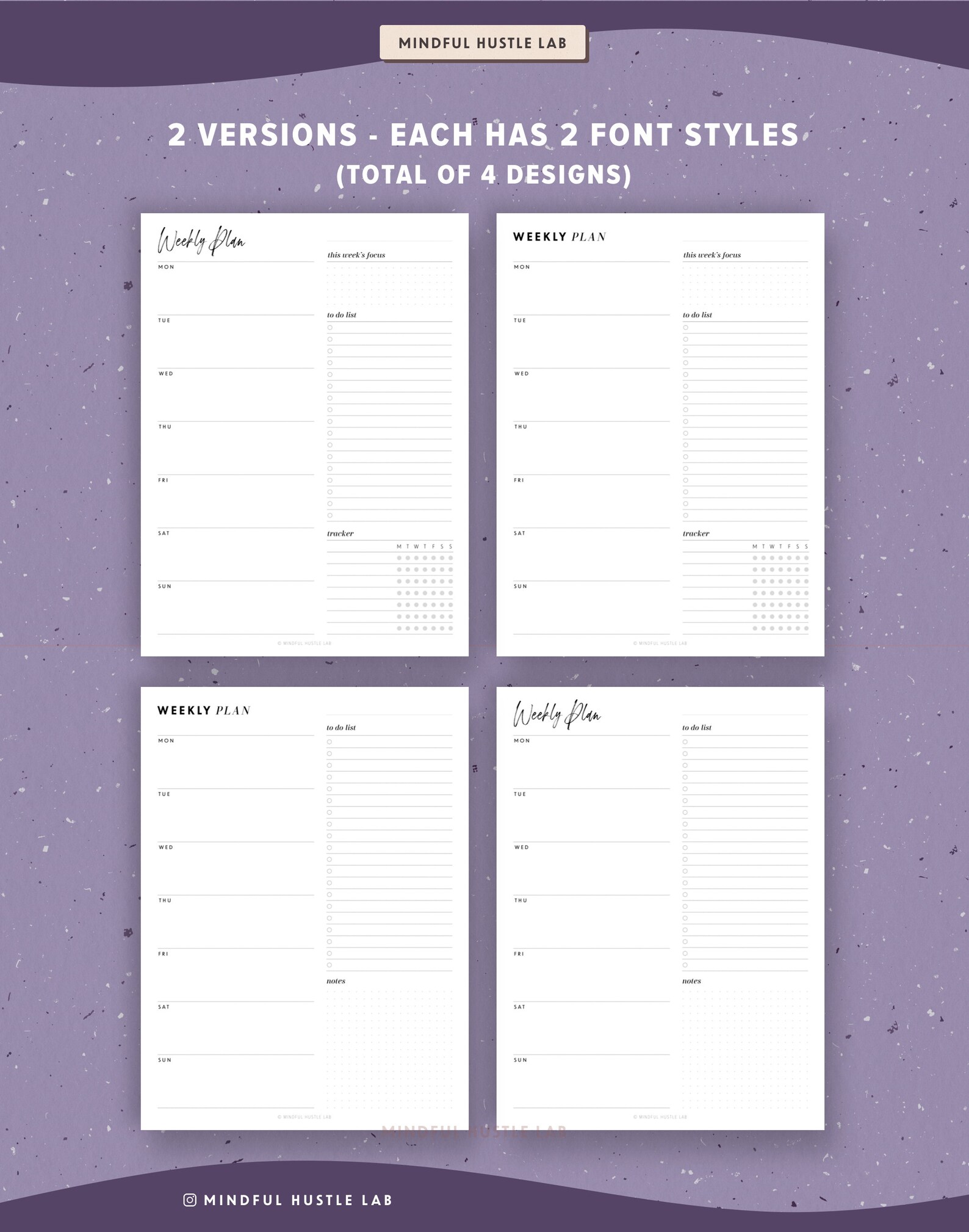 Weekly Planner Printable 4 in 1 Printable Weekly Task List | Etsy