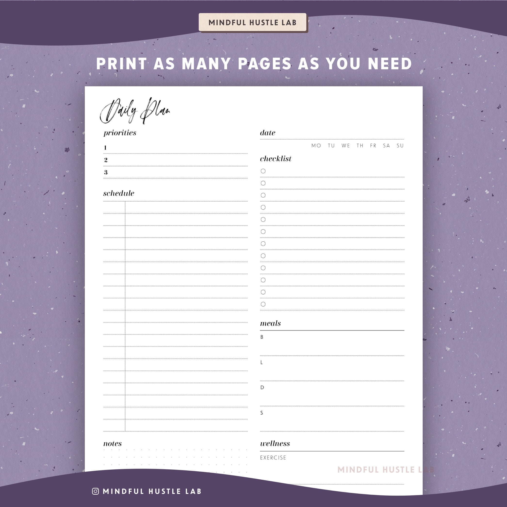 Daily Planner Printable Editable Daily Plan Undated Planner | Etsy