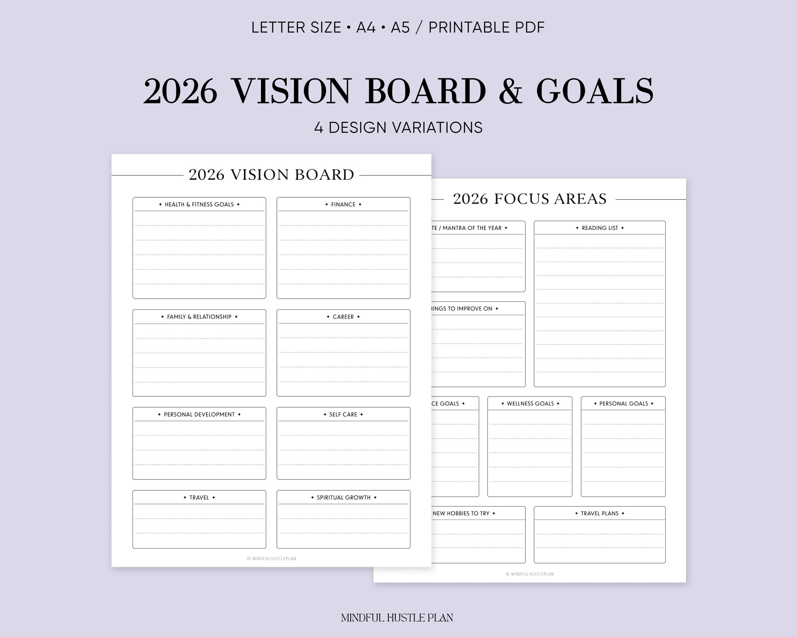 2026 Vision Board Printable, New Years Goals Resolutions, Manifestation ...