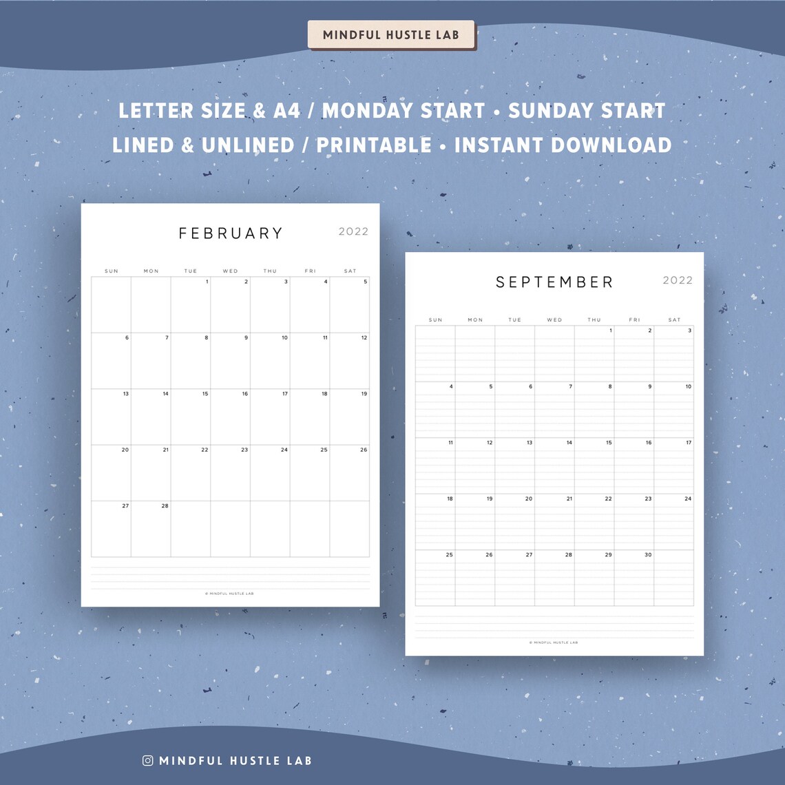 2022 Calendar Printable Minimalist Design PDF Vertical | Etsy