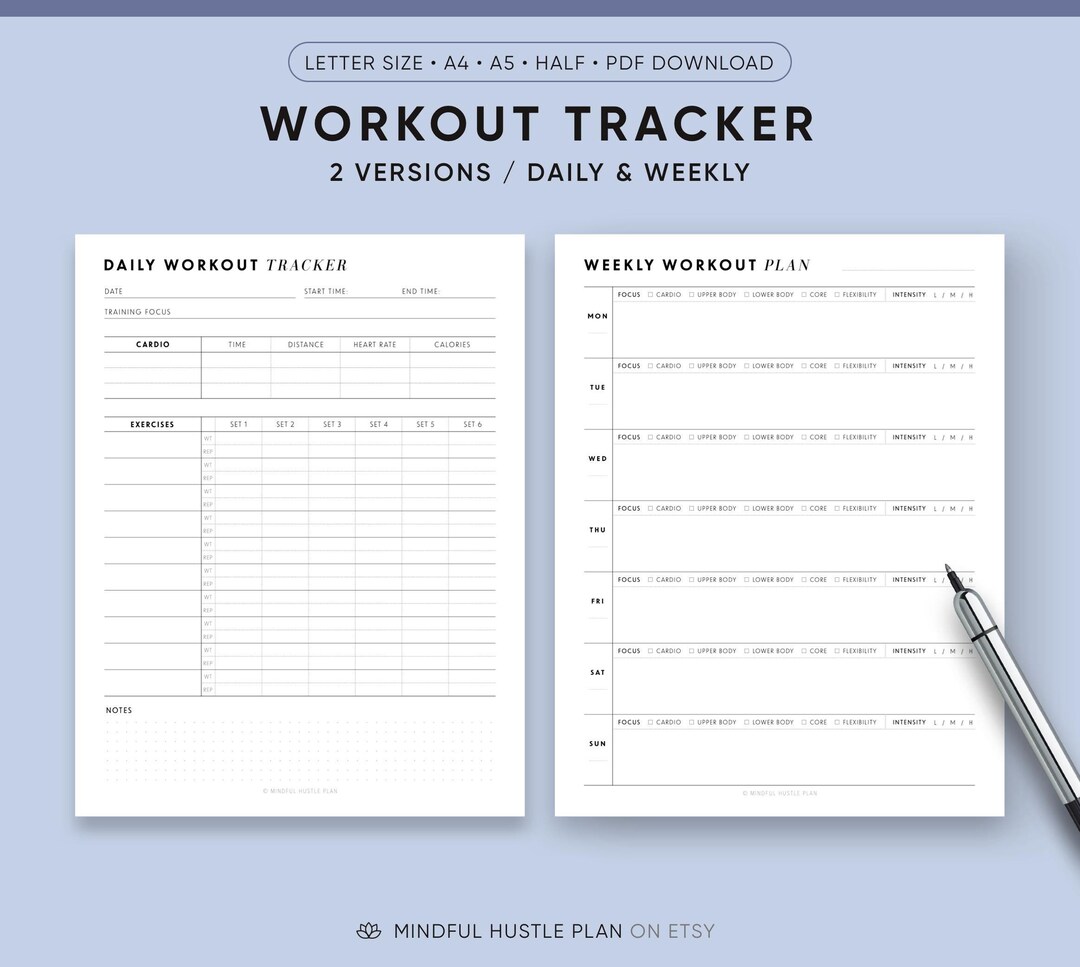 Workout Tracker Printable, Daily Exercise Planner, Weekly Workout ...
