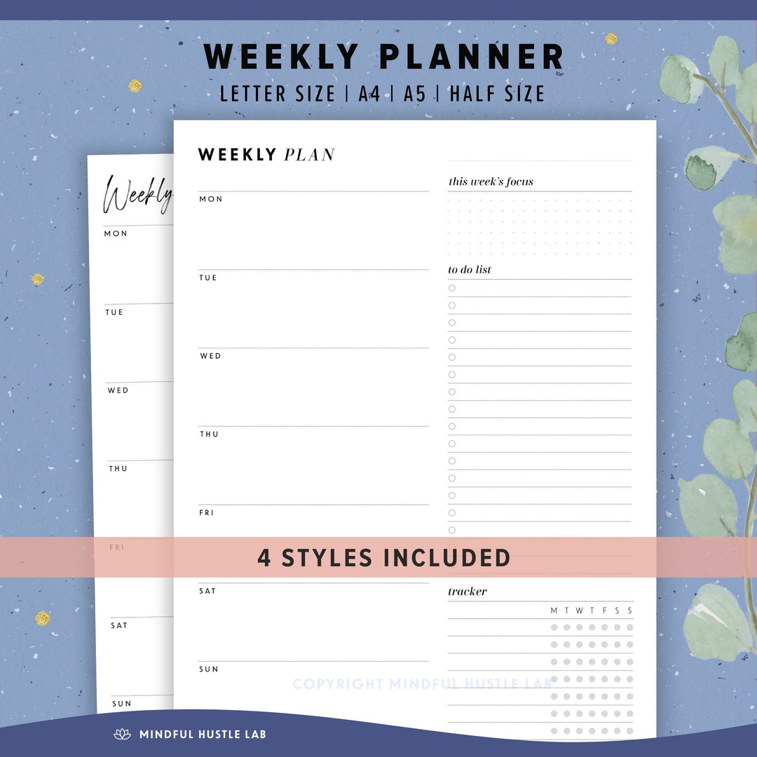 Weekly Planner Printable 4 in 1 Printable Weekly Task List PDF, A5 ...