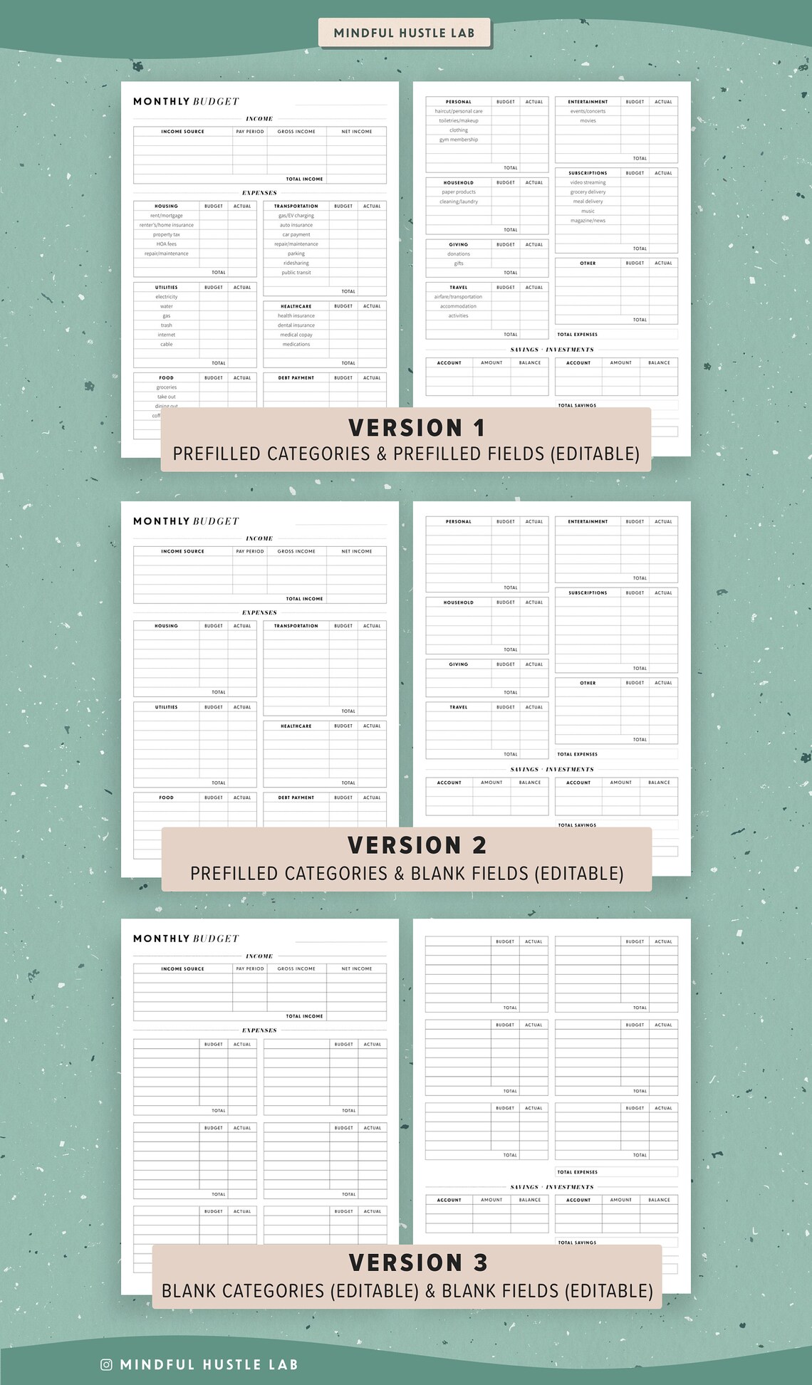 Monthly Budget Planner Printable Editable Budget Plan | Etsy