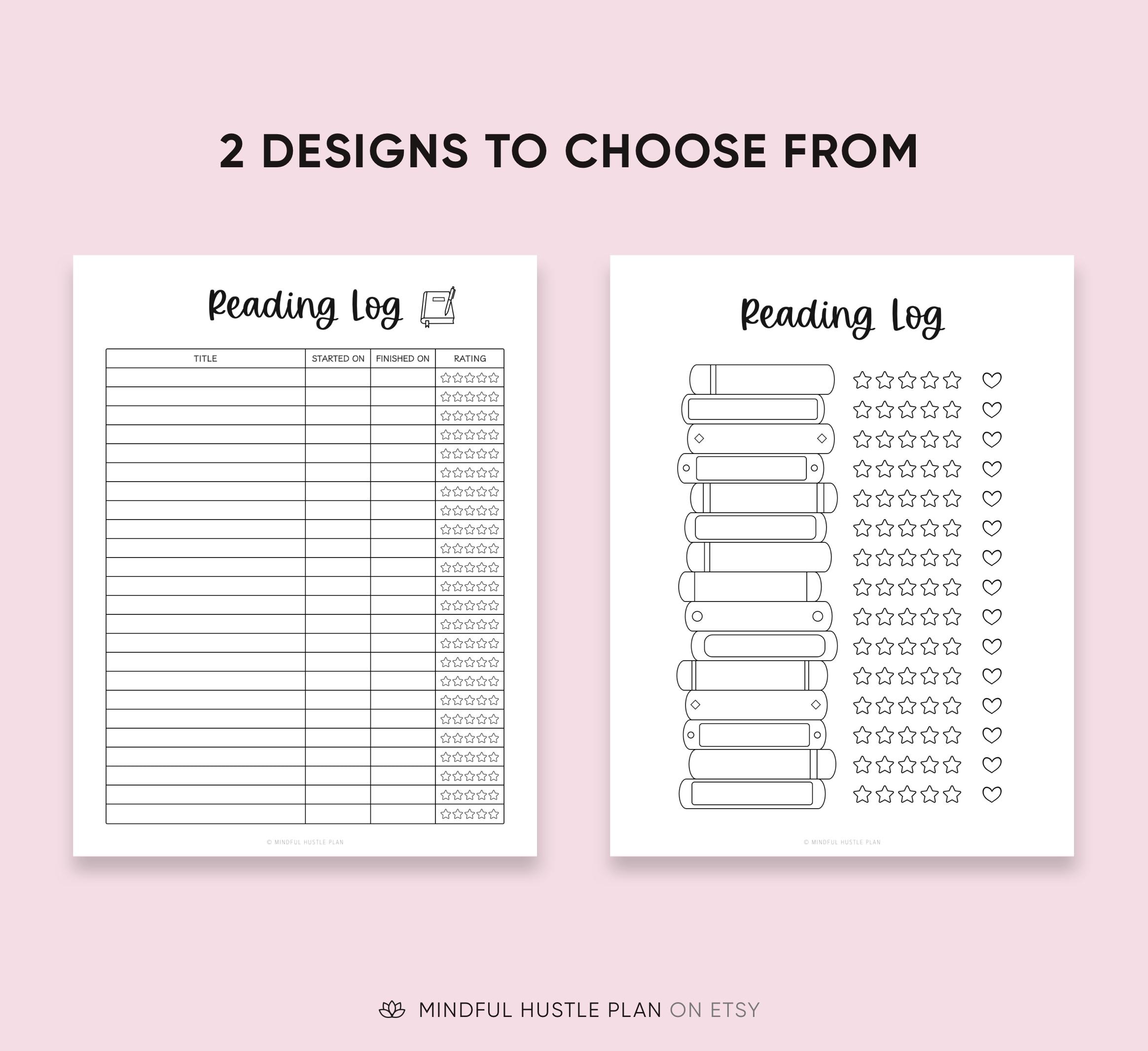 Reading Log Printable With Rating, Book Tracker, Reading Journal ...