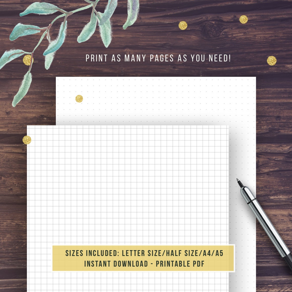Bullet Journal Template GRAPH paper and Dot Grid Half Size | Etsy