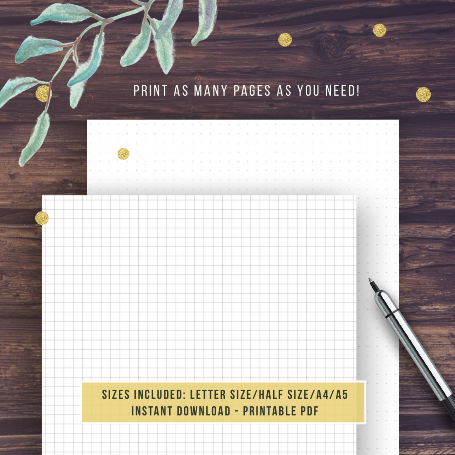 Bullet Journal Template GRAPH paper and Dot Grid Half Size | Etsy