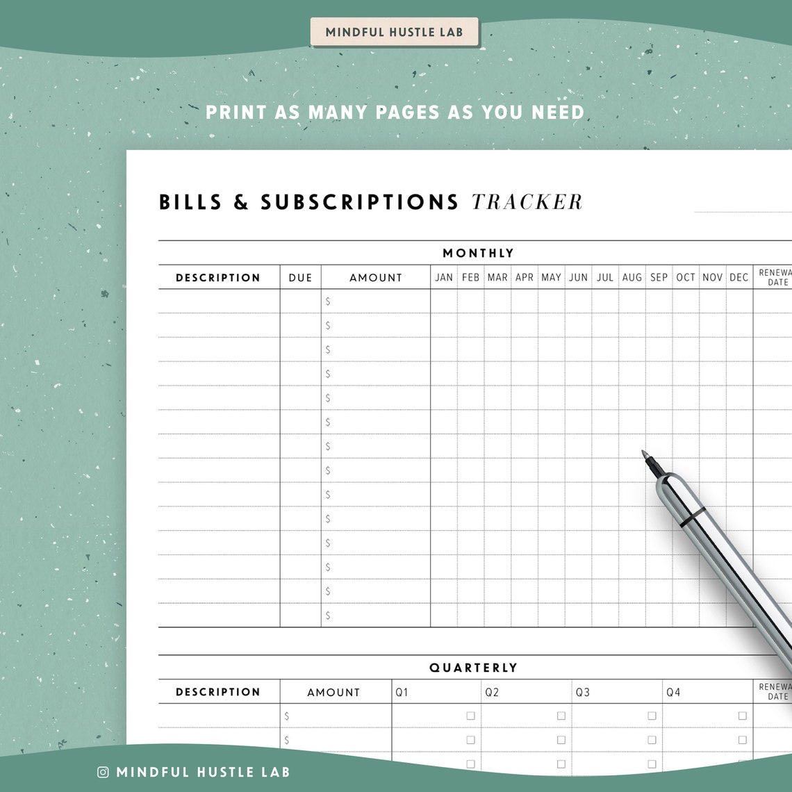Subscriptions Tracker Printable Annual Bills Tracker Year - Etsy