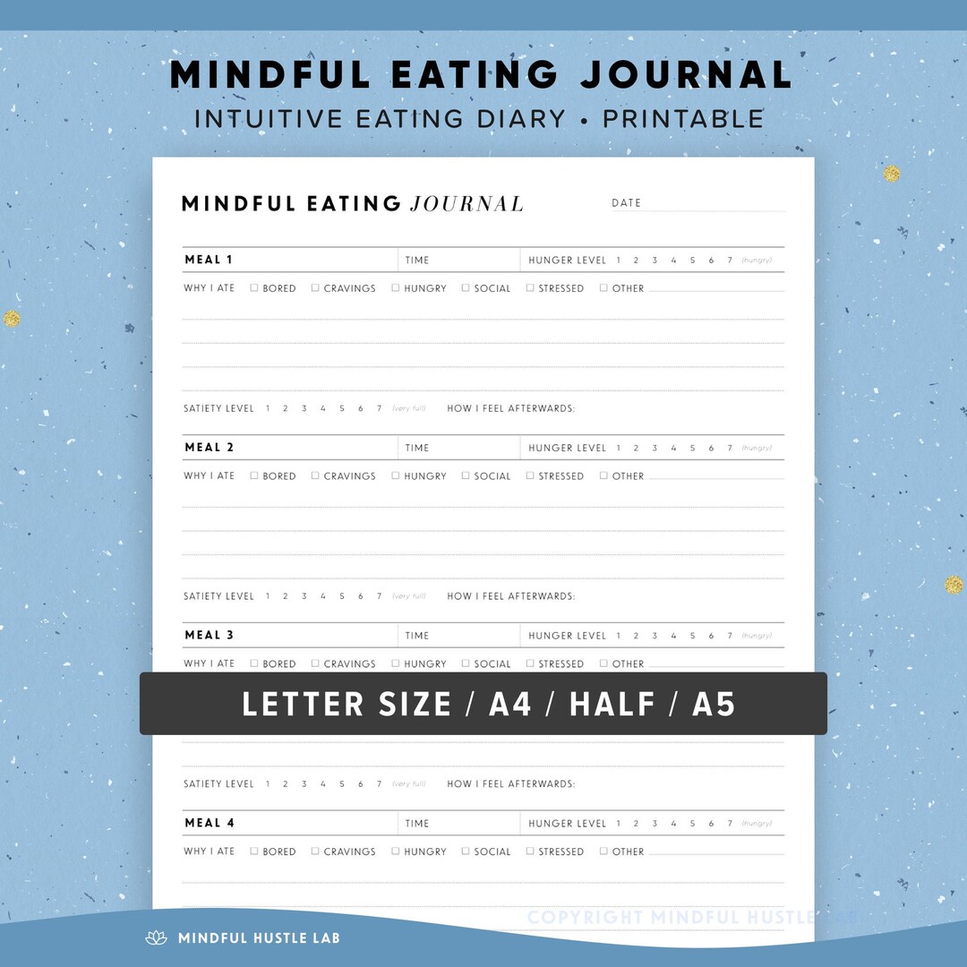 Mindful Eating Journal Printable, Intuitive Eating Journal, Food Diary ...