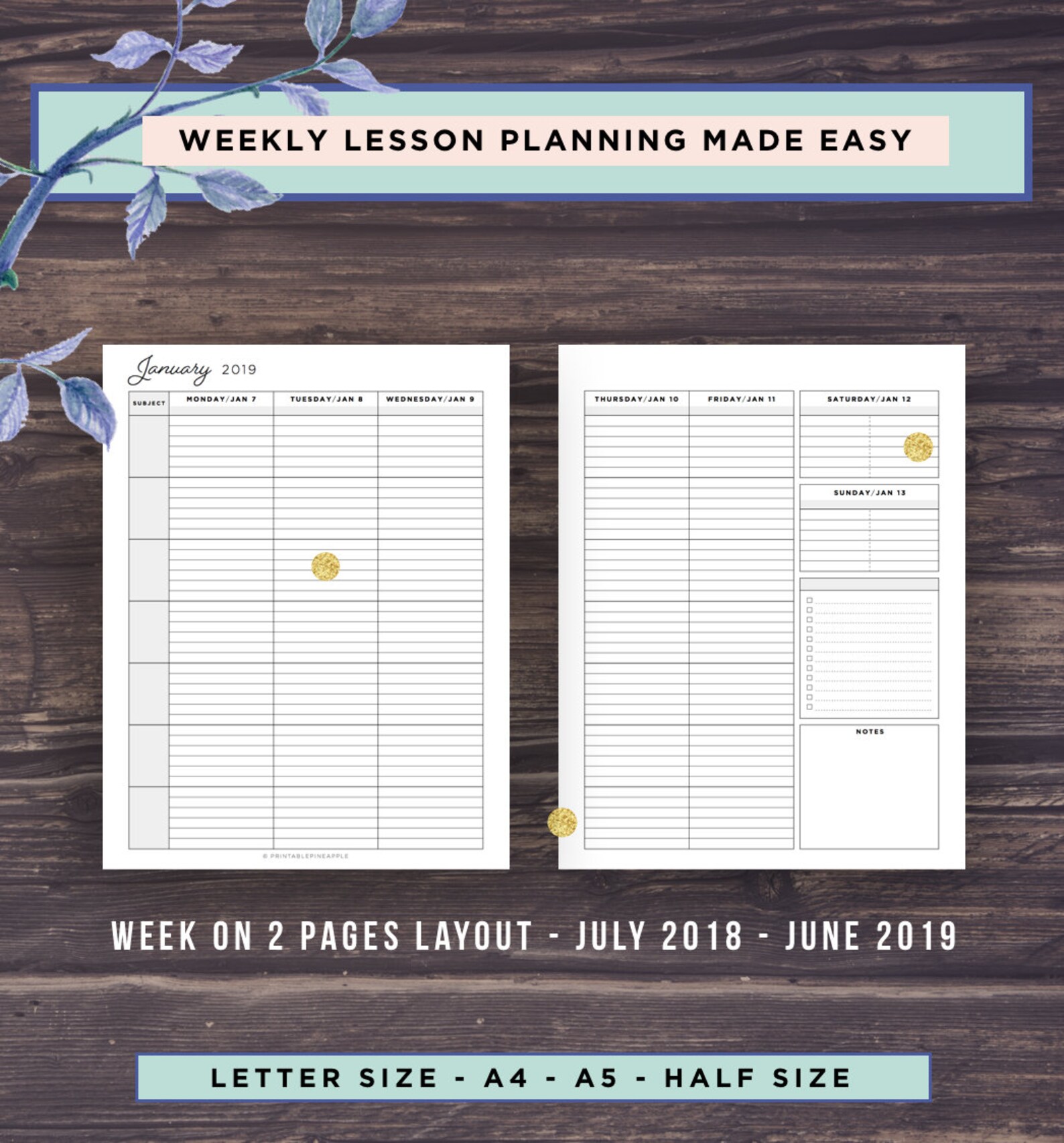 Teacher Planner 2019-2020 Lesson Planner Printable Academic | Etsy