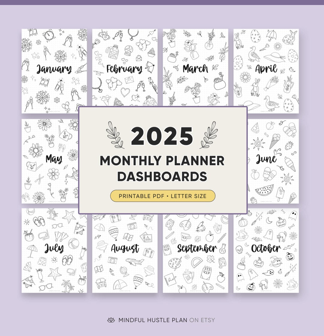 2025 Bullet Journal Monthly Dashboard, Printable Journaling Template ...