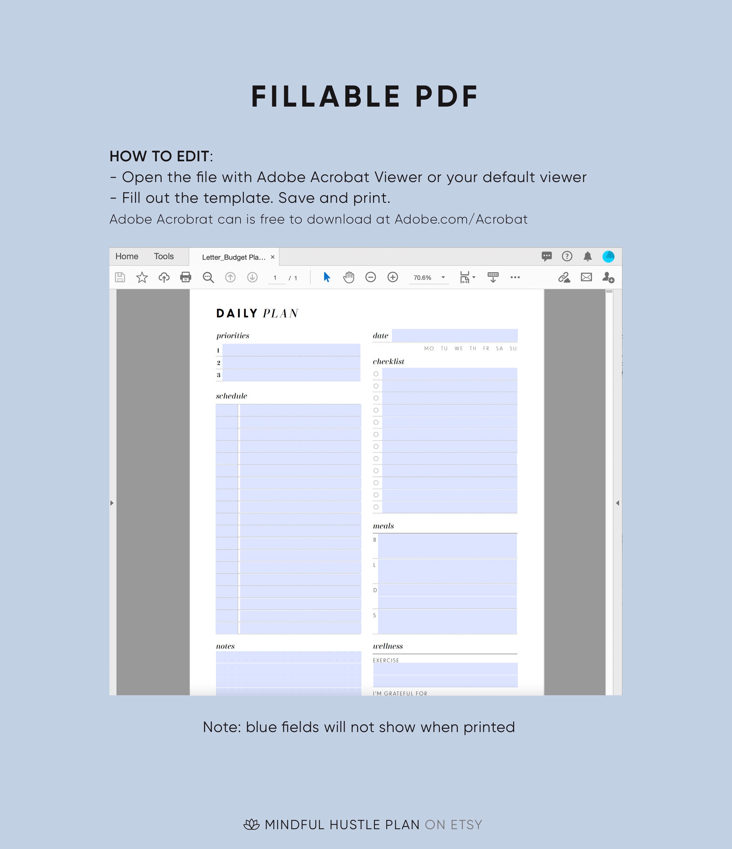Daily Planner Printable, Editable Daily Plan, Undated Planner Inserts ...