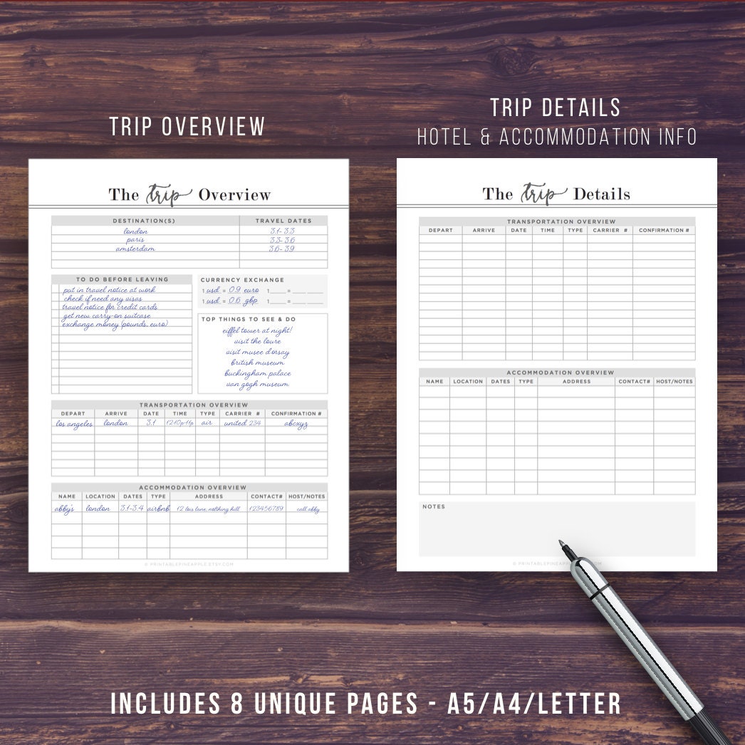 Travel Planner Vacation Planning Bundle - 8 Pages, Packing List, Travel ...